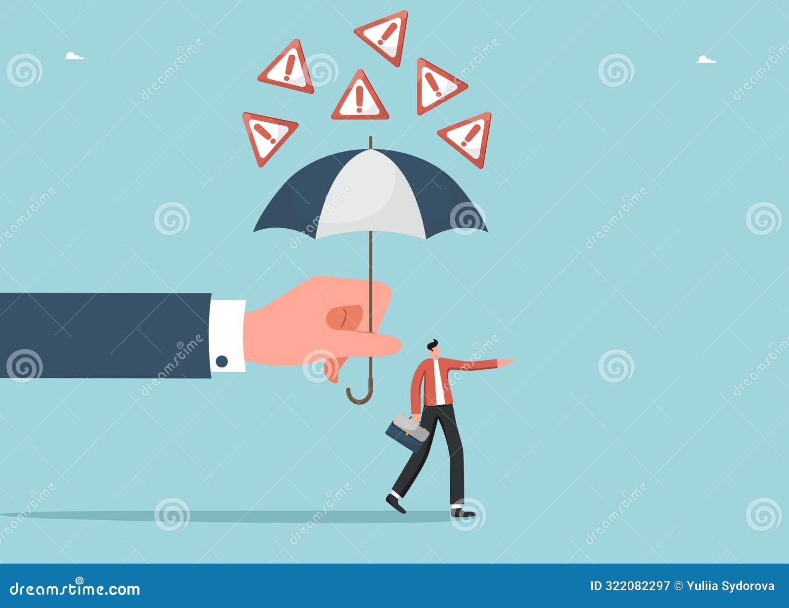 Hand with Umbrella Protects Man from Falling Danger Signs Stock Vector ...