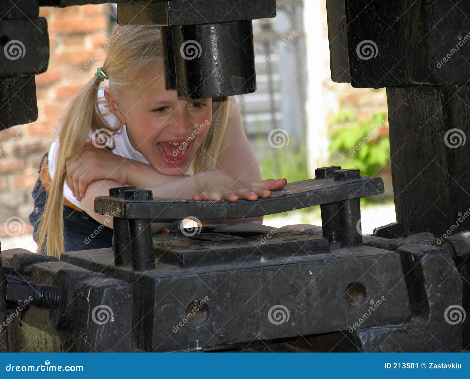 Hand Under the Stamping Press Stock Image - Image of blonde, young: 213501