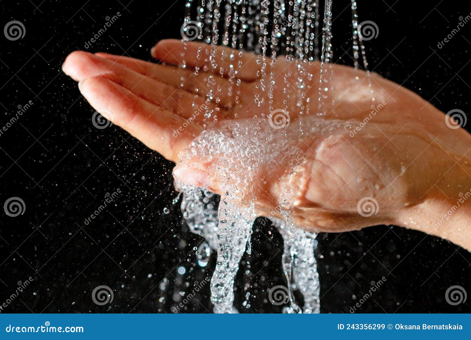 Hand Under the Stream of Water Stock Image - Image of hand, black ...