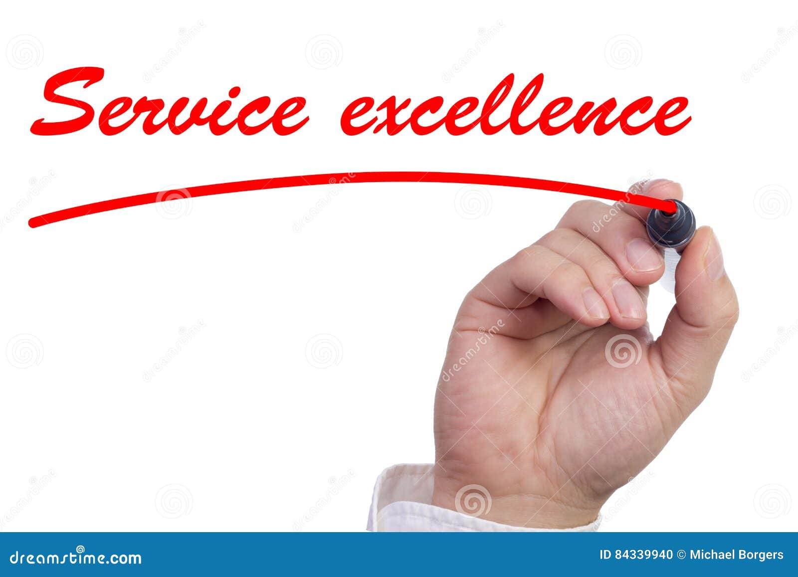 Hand Underlining the Words Service Excellence in Red Stock Photo ...