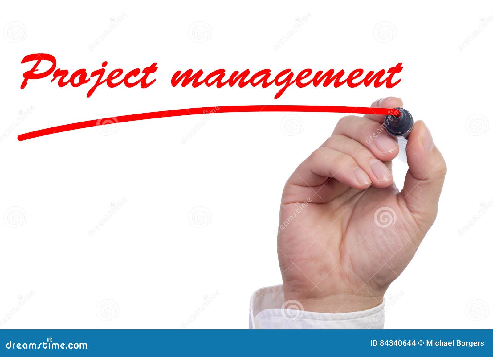 Hand Underlining the Work Project Management in Red Stock Photo - Image ...
