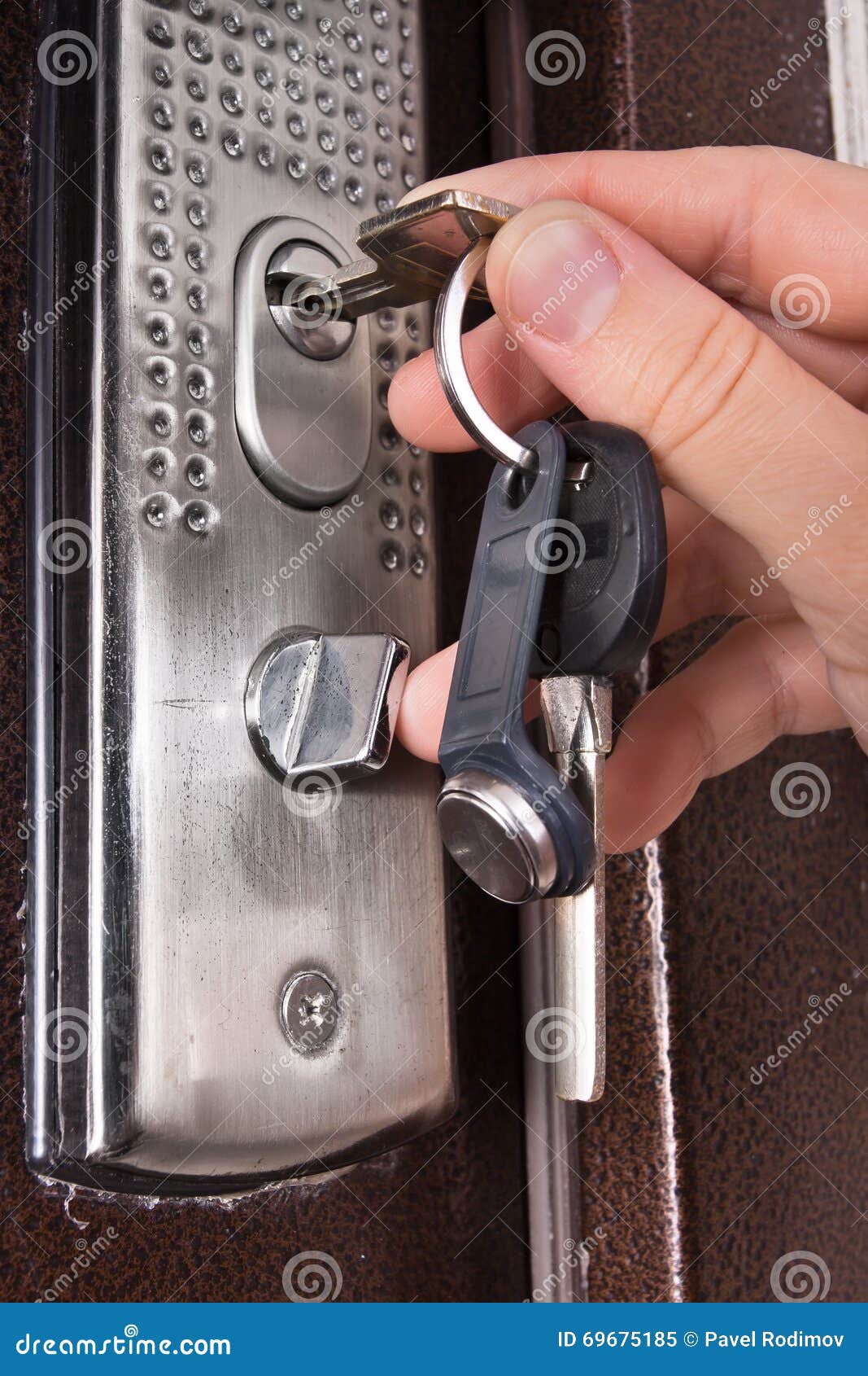 Hand Unlocking Front Door Lock of House Stock Image - Image of home ...