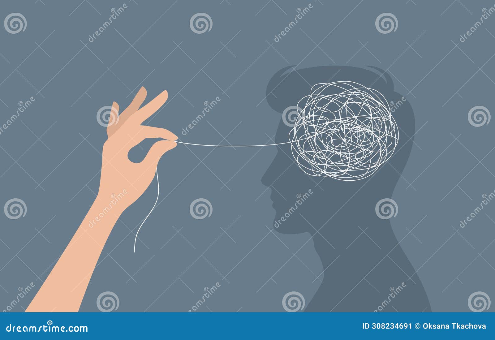 Hand Untangling a Tangle of Thoughts in a Man S Head. the Concept of ...