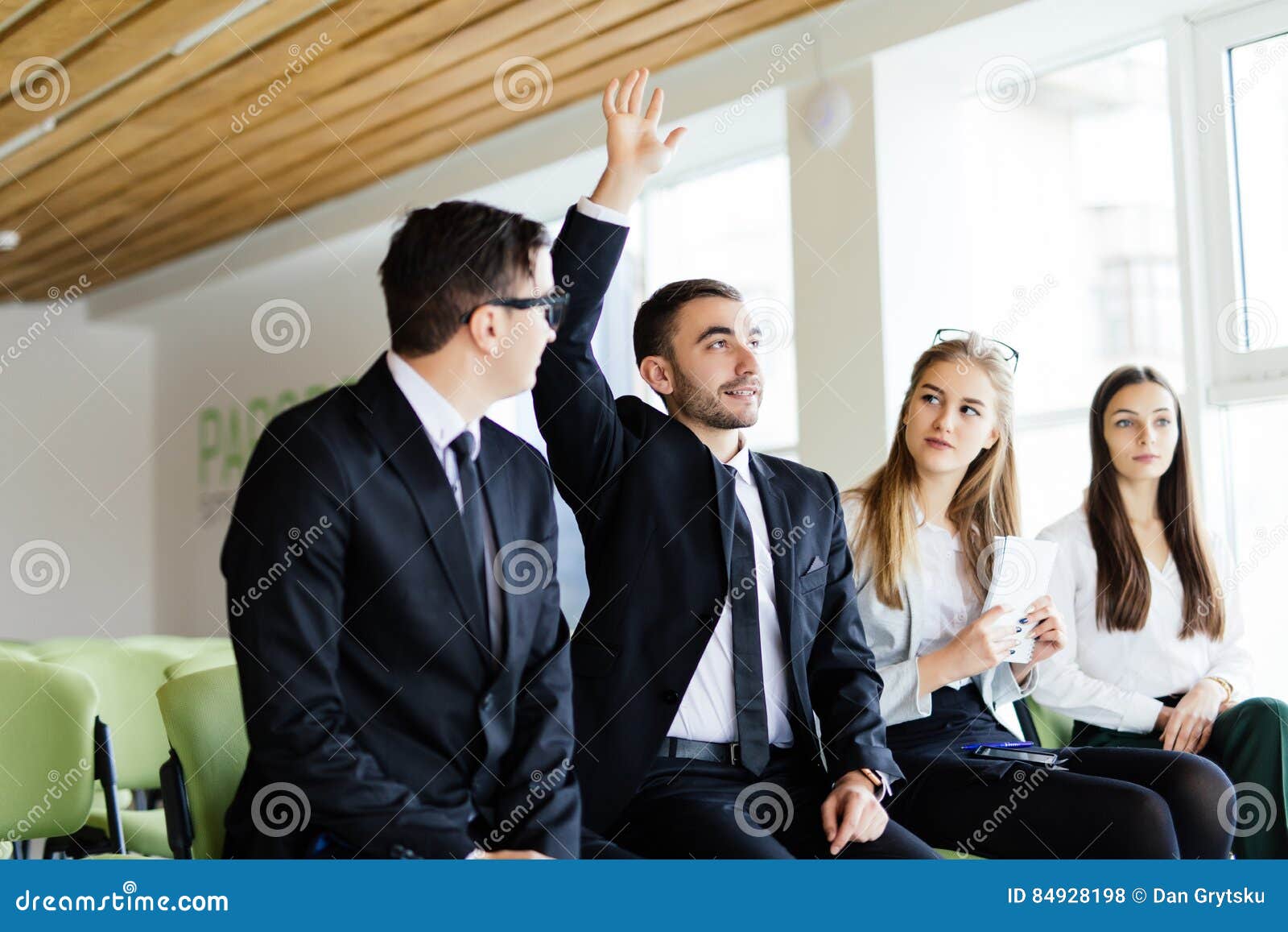Hand Up for a Question at Conference Room. Stock Photo - Image of ...