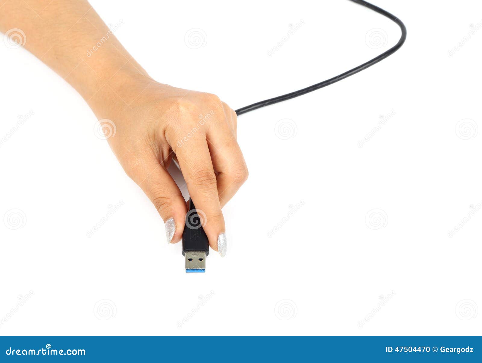 Hand with USB Cable Plug stock photo. Image of connect - 47504470