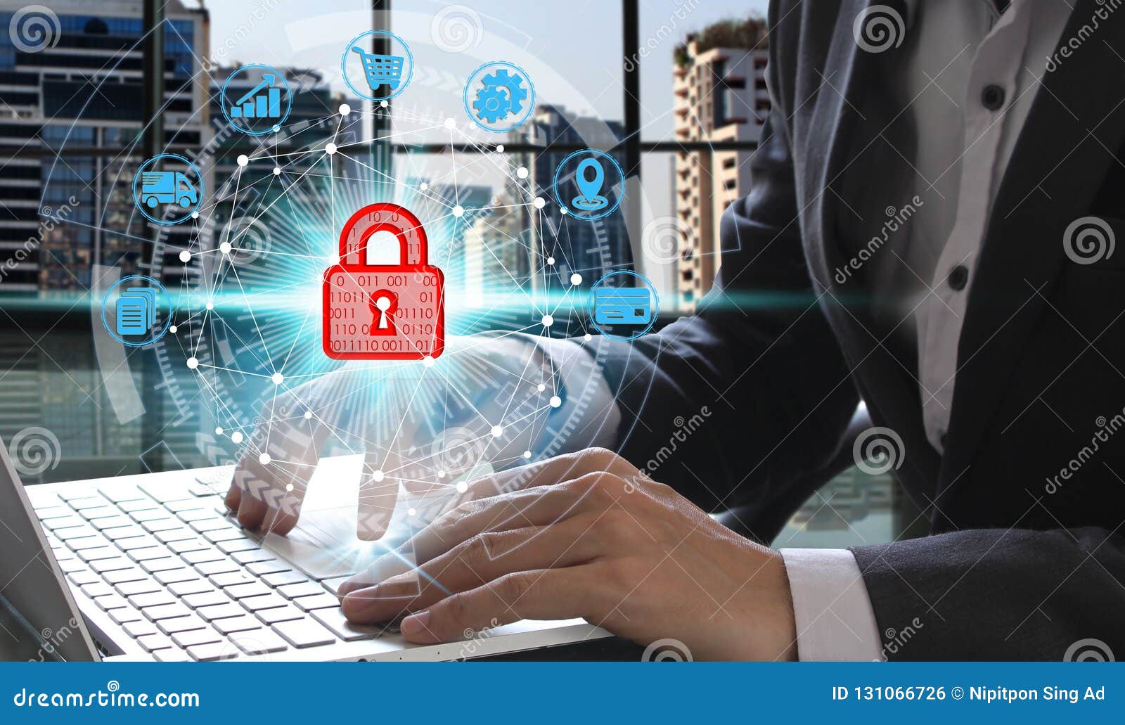 Hand Use Laptop Computer with Padlock Icon Stock Photo - Image of ...