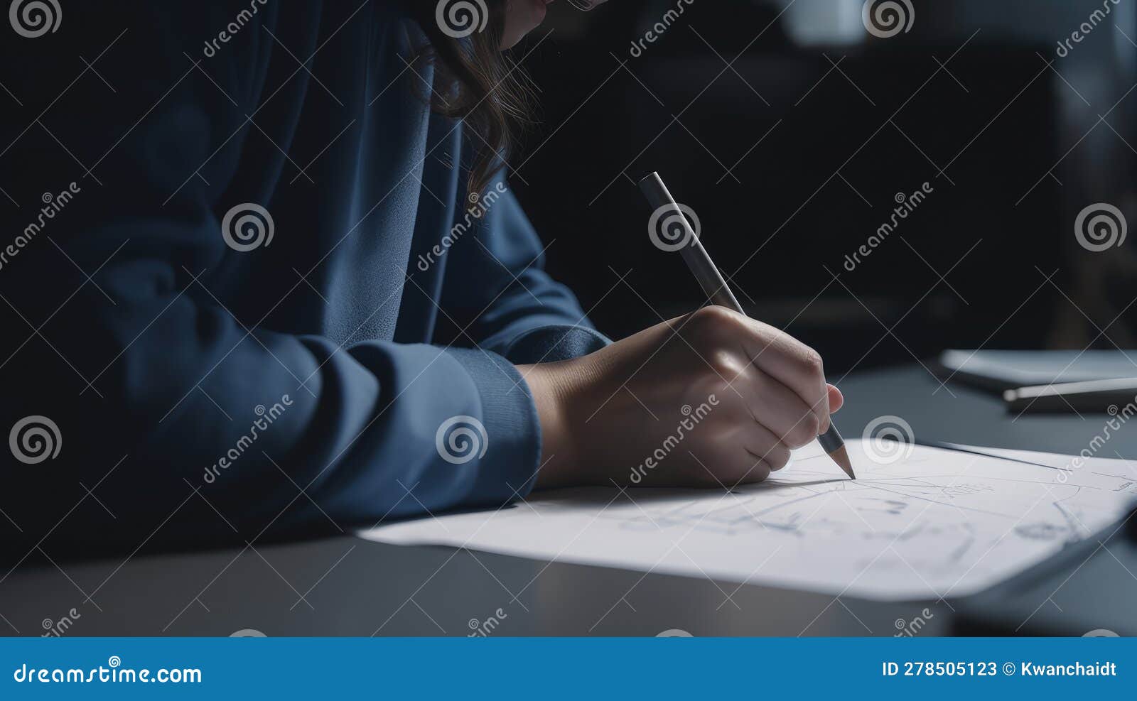 Hand Use Pen Write on Paper Sheet , Generative AI Stock Illustration ...
