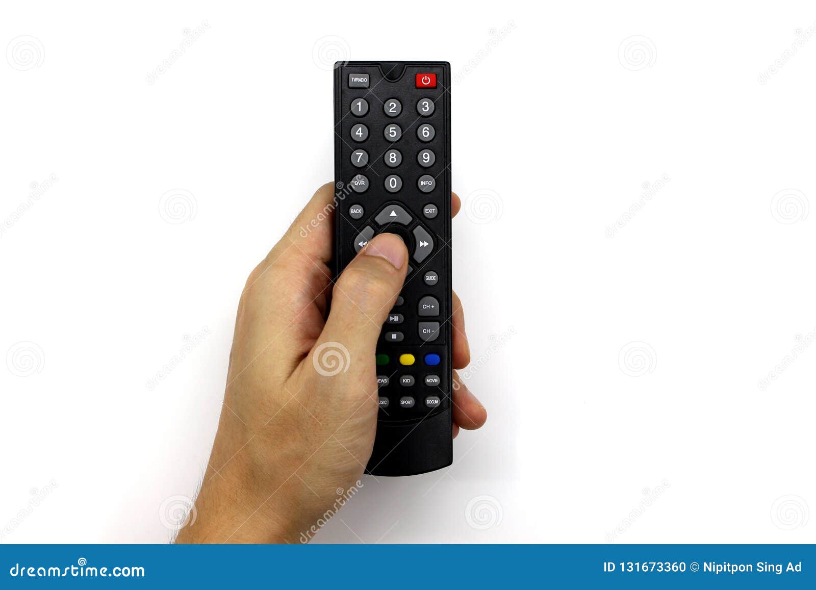 Hand Use Remote Control Isolated on White Background, Top View Stock ...