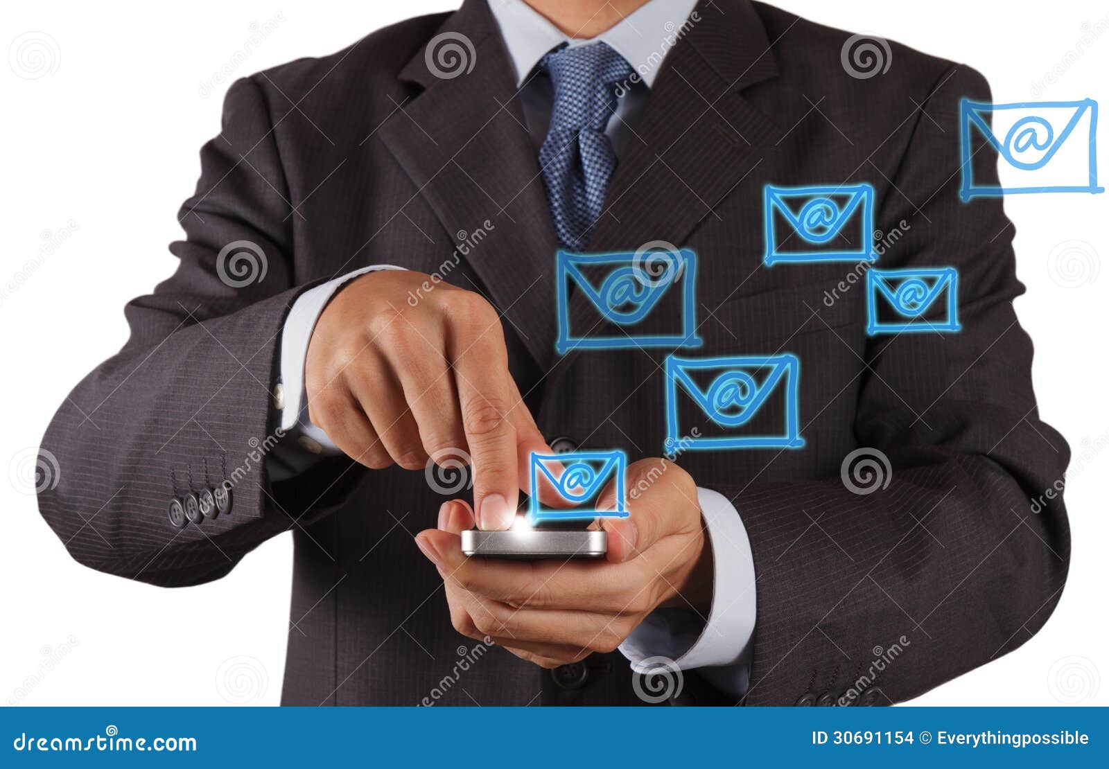 Hand Use Smart Phone Computer with Email Icon Stock Photo - Image of ...