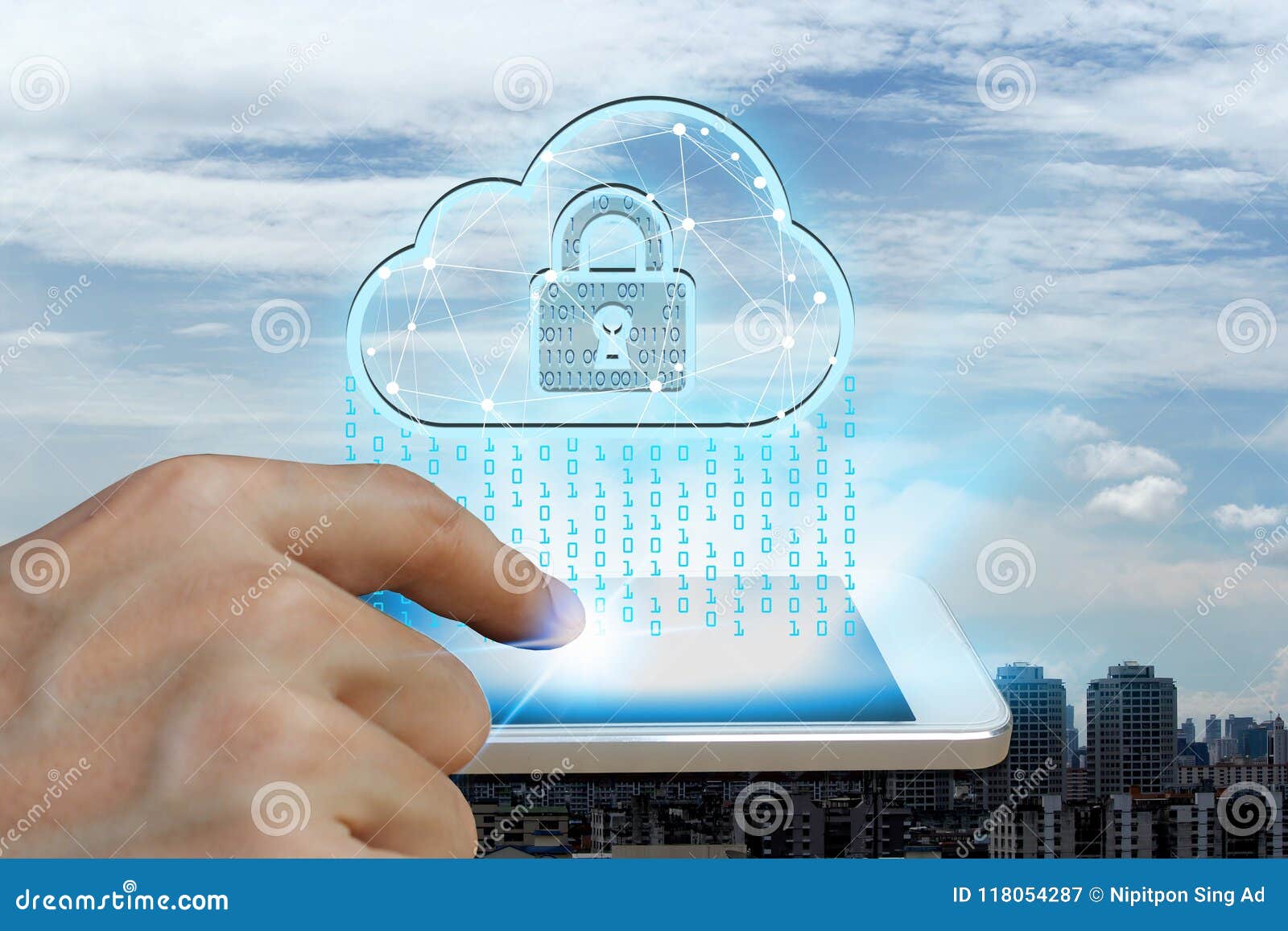 Hand Use Smartphone with Interface of Padlock Technology Stock Image ...