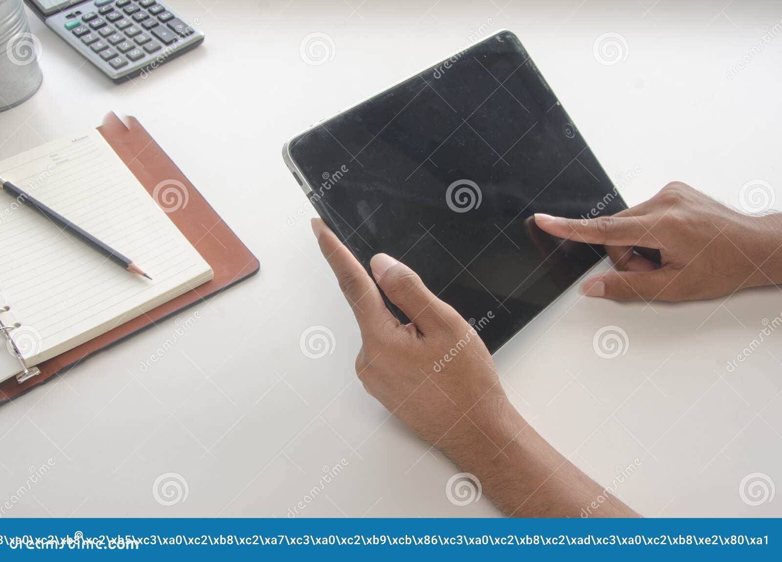 Hand use tablet stock image. Image of book, table, hand - 67739175
