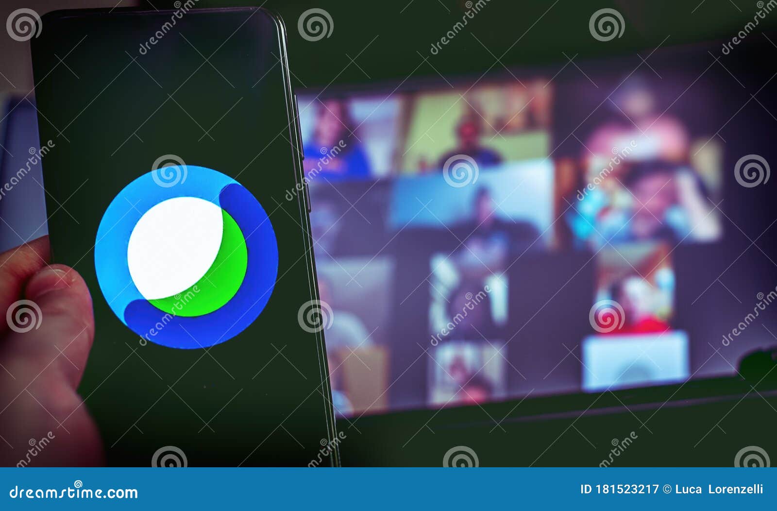 Hand Use Videoconference App Icon of Cisco Webex on Smartphone ...