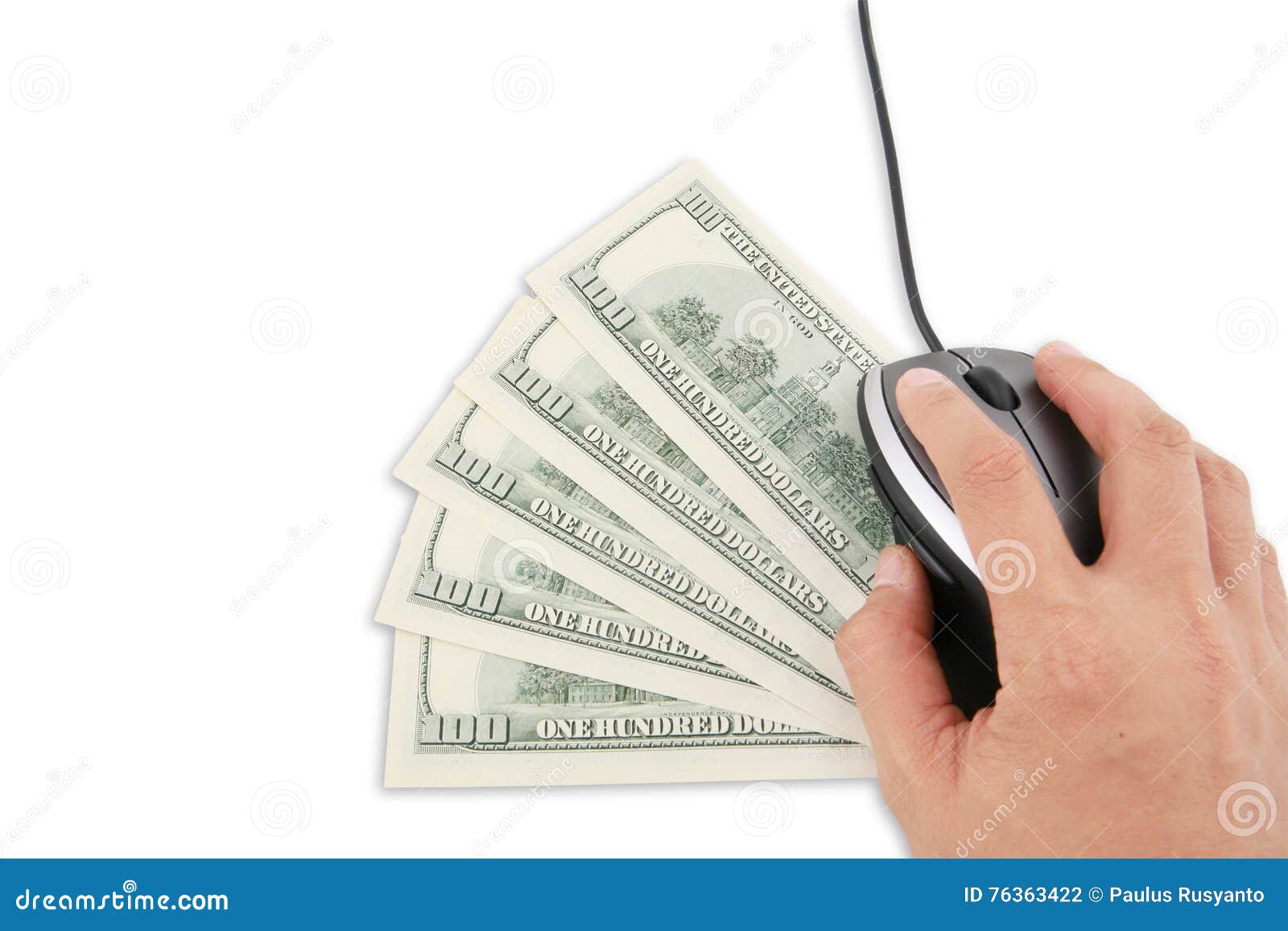 Hand Uses Computer Mouse with US Money Stock Photo - Image of united ...