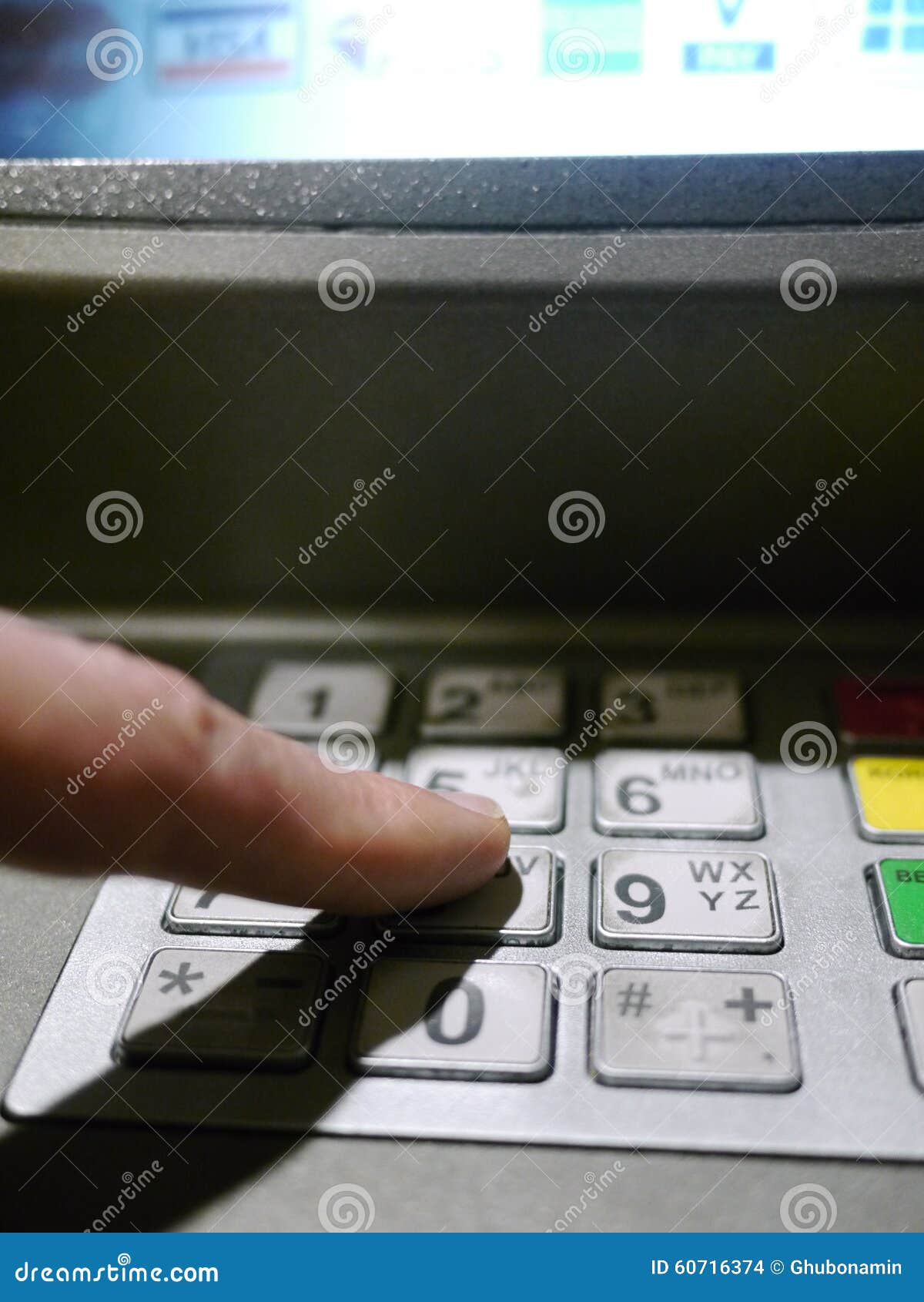 Hand Using ATM Keyboard stock photo. Image of pointing - 60716374