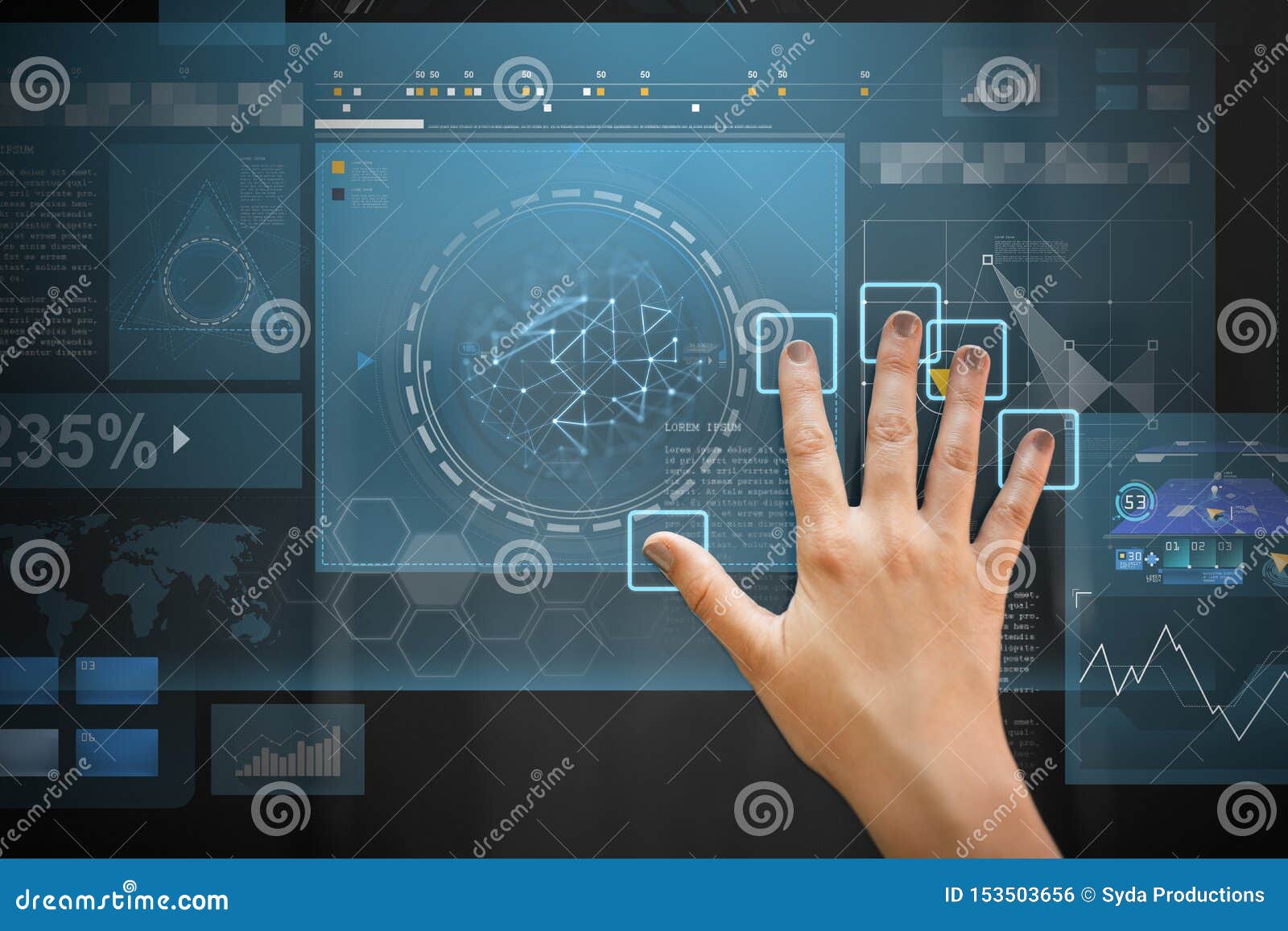 Hand Using Black Interactive Panel with Charts Stock Photo - Image of ...