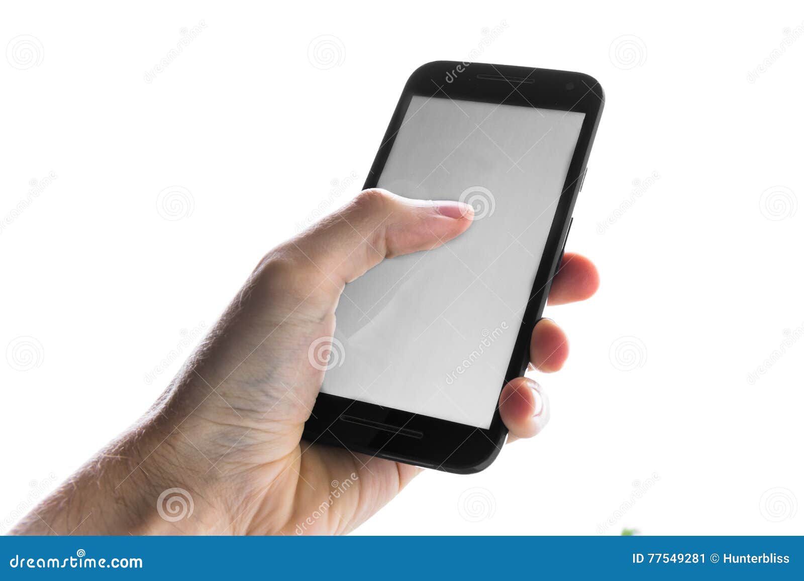 Hand Using Blank White Screen Cell Phone Press Finger Isolated Stock ...