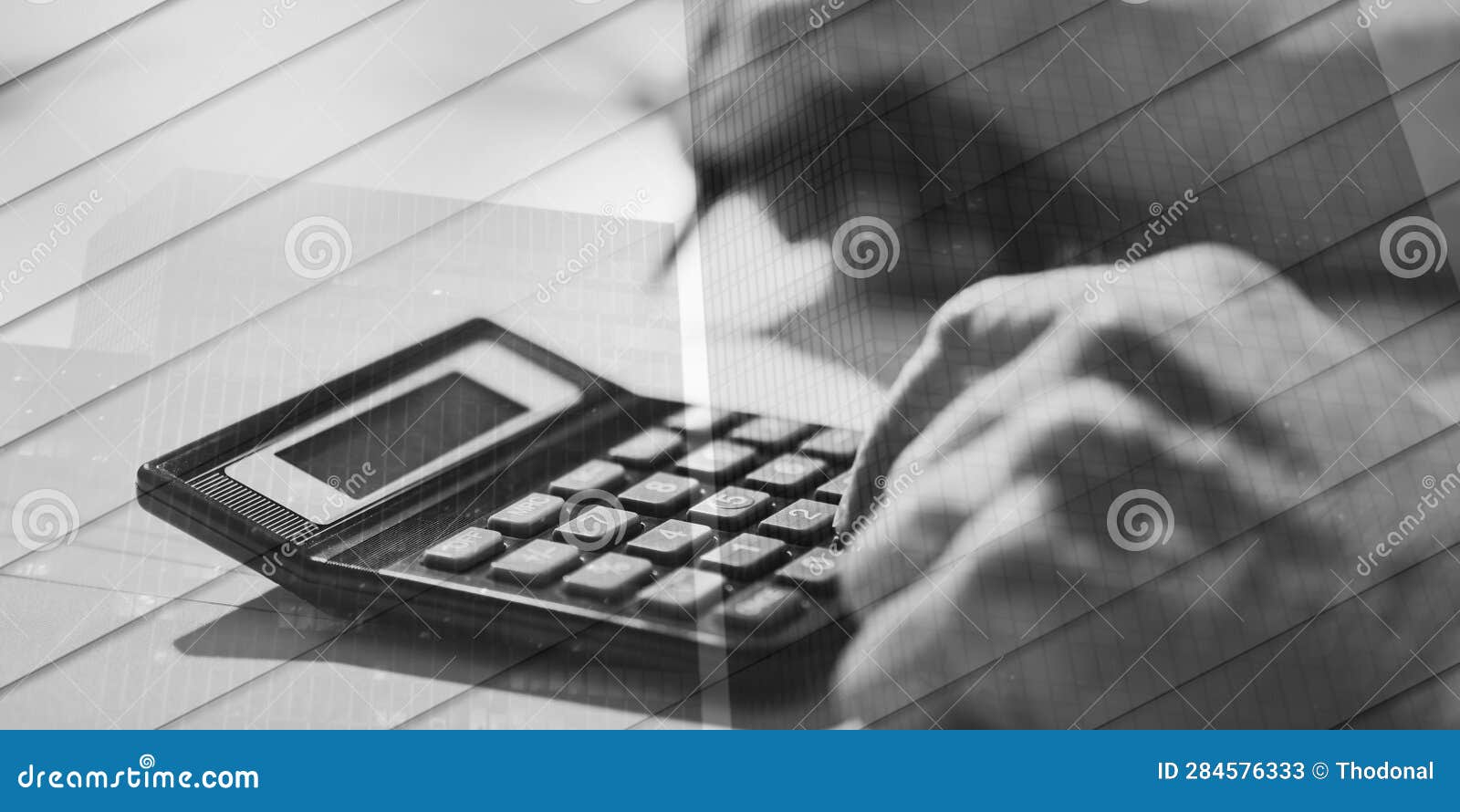 Hand Using Calculator, Accounting Concept, Light Effect, Double ...