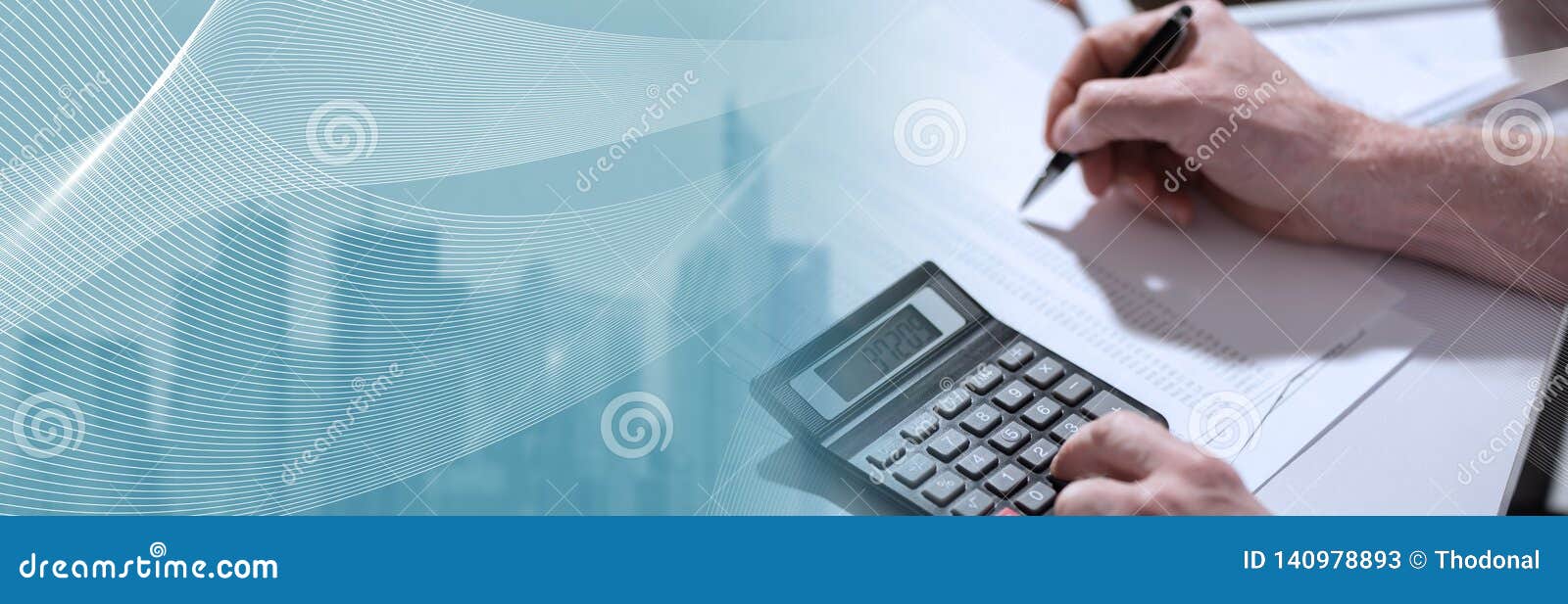 Hand Using Calculator, Accounting Concept. Panoramic Banner Stock Image ...