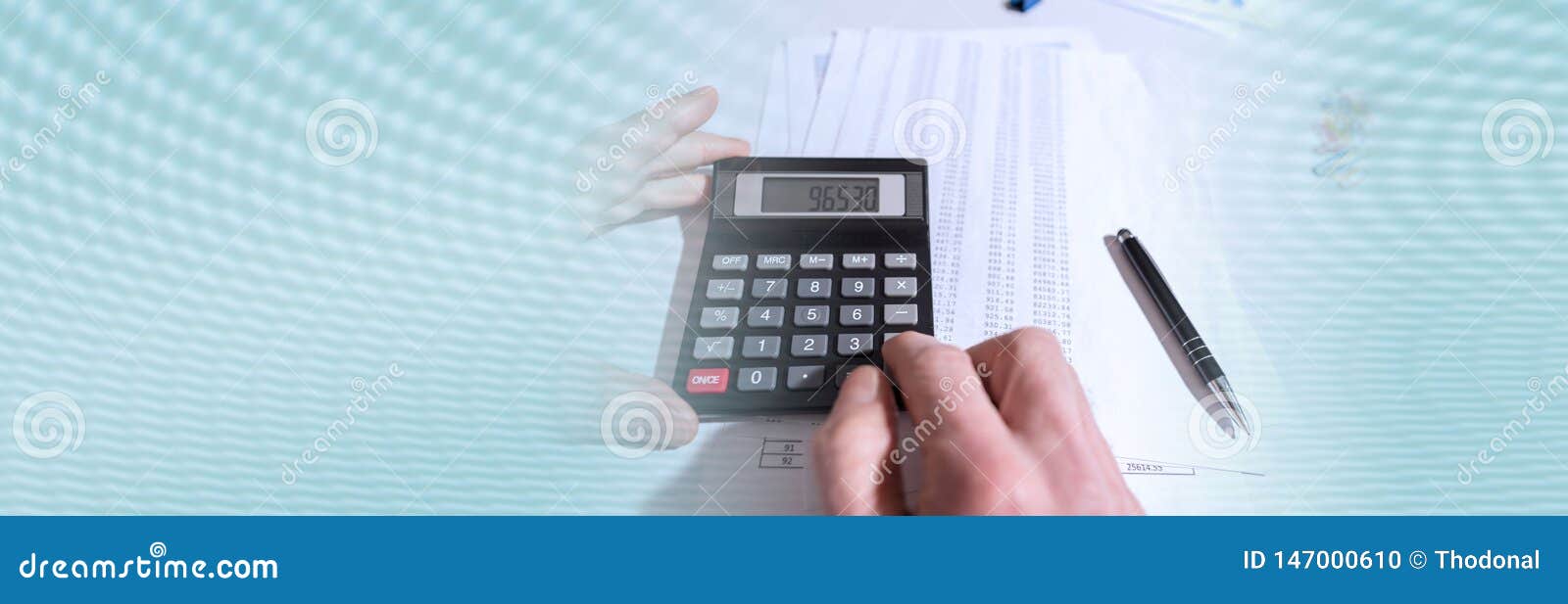 Hand Using Calculator, Accounting Concept. Panoramic Banner Stock Photo ...