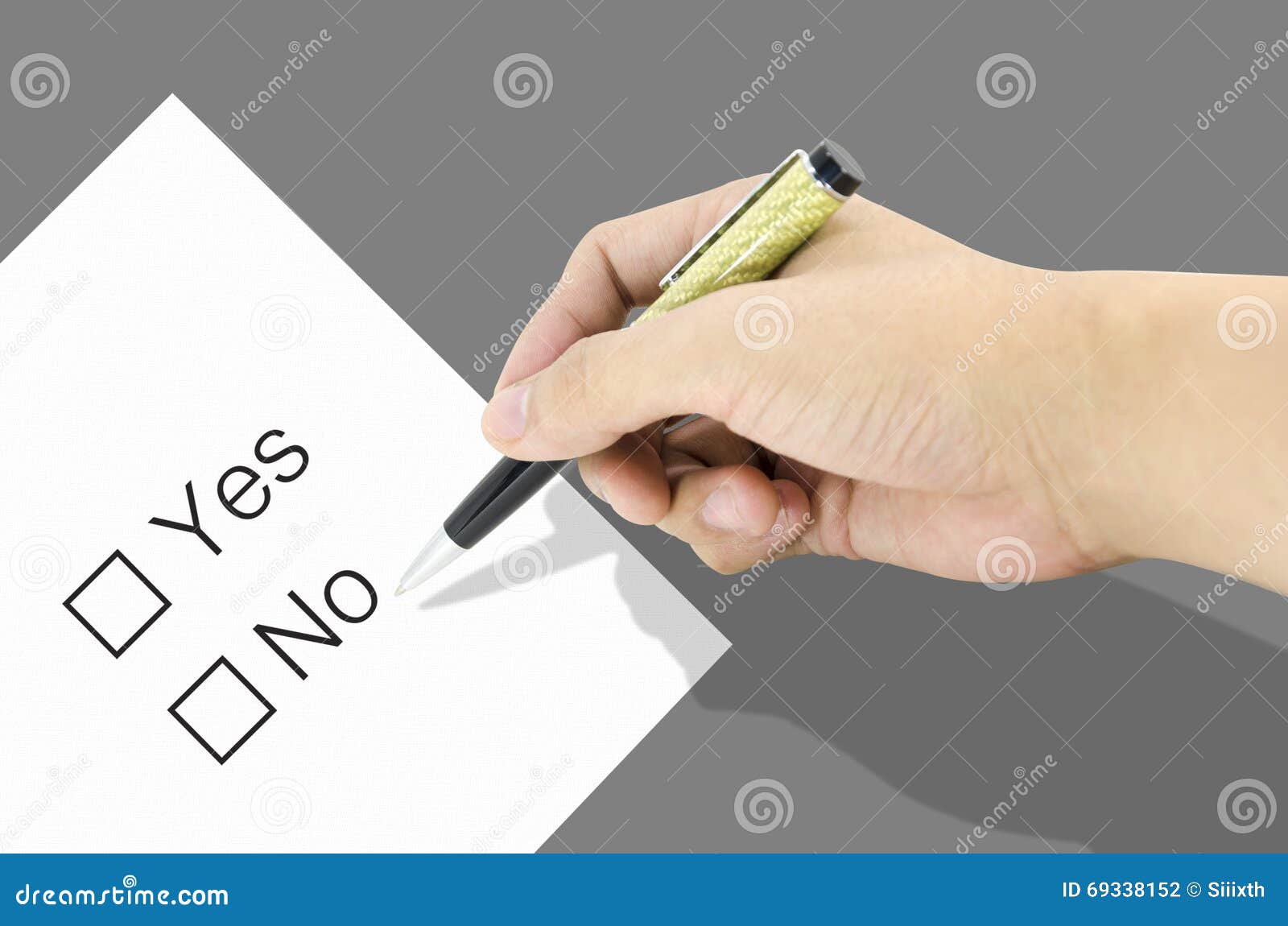 Hand Using a Classic Pen Decide To Choice Yes or No Stock Photo - Image ...