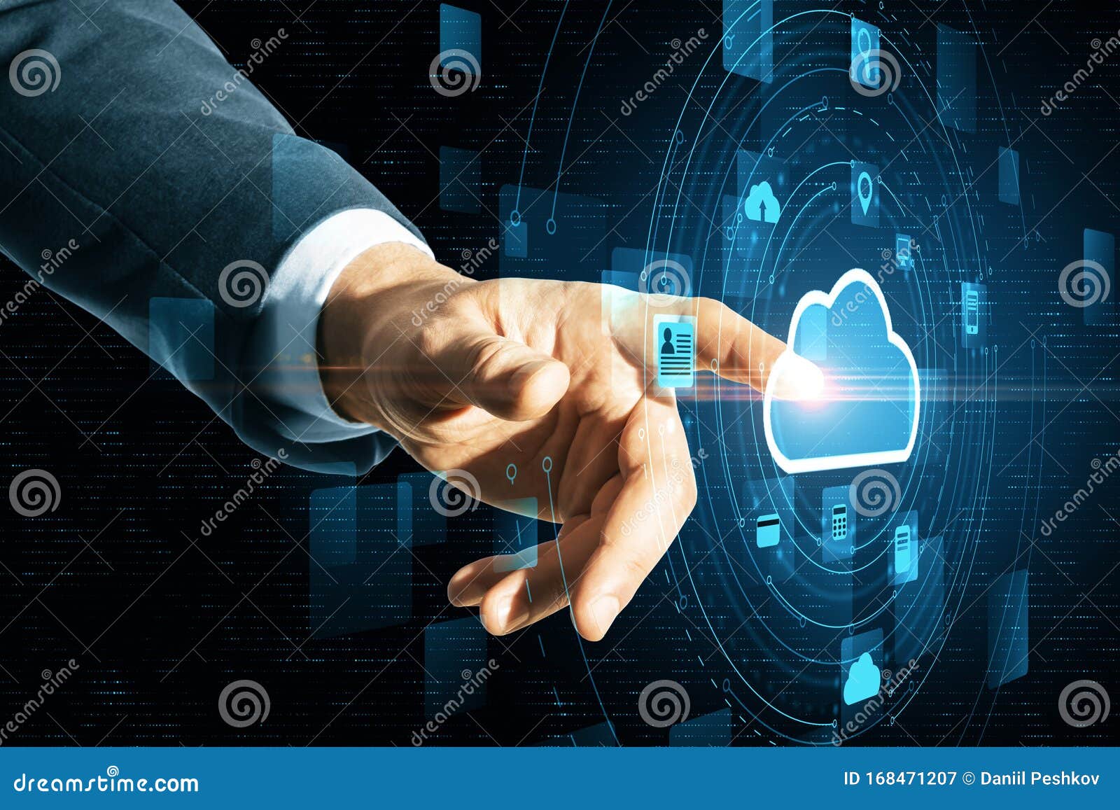 Hand Using Cloud Computing Diagram Stock Image - Image of display ...