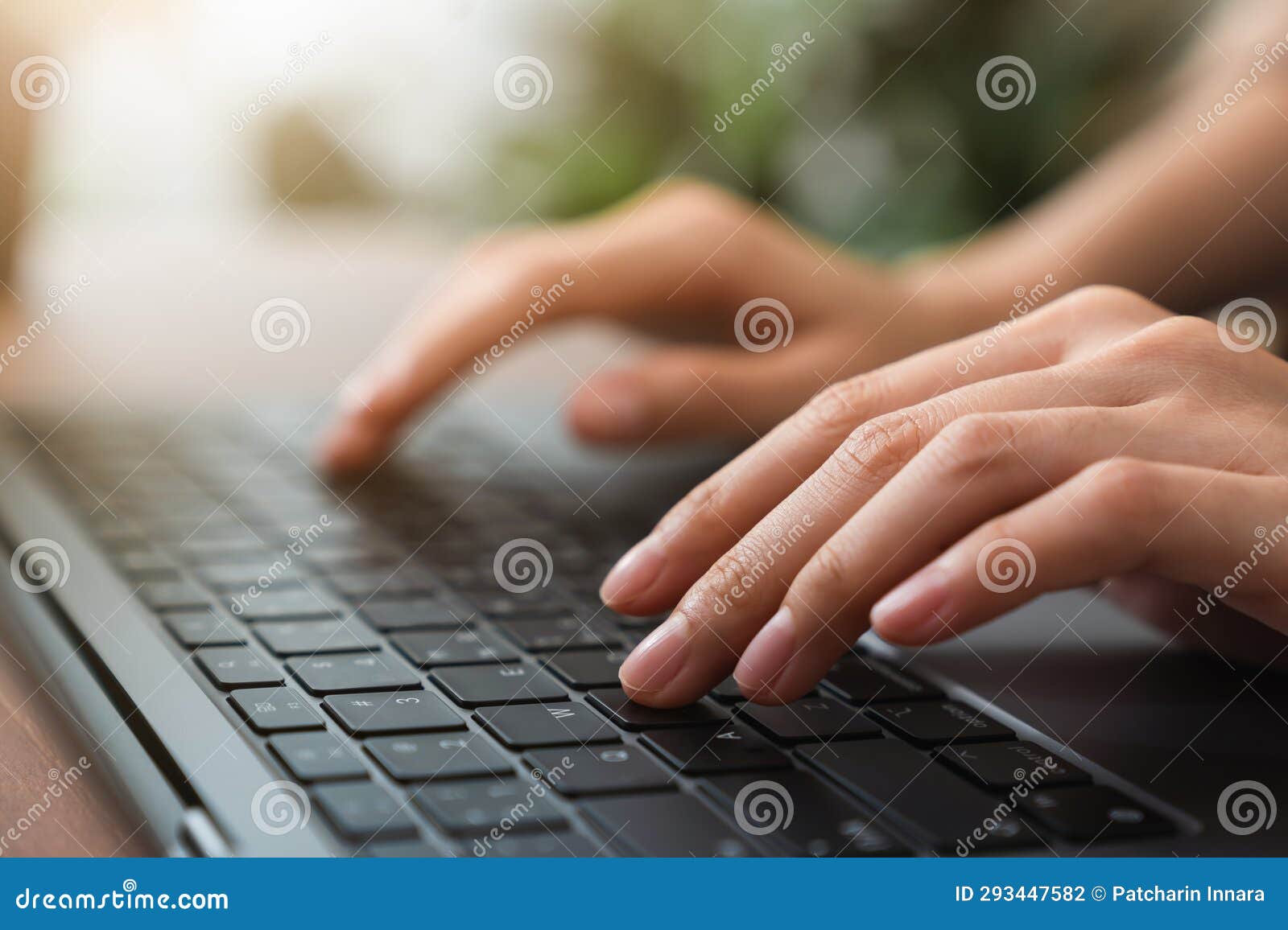 Hand Using Computer Laptop and Touching Mouse on the Table Stock Photo ...