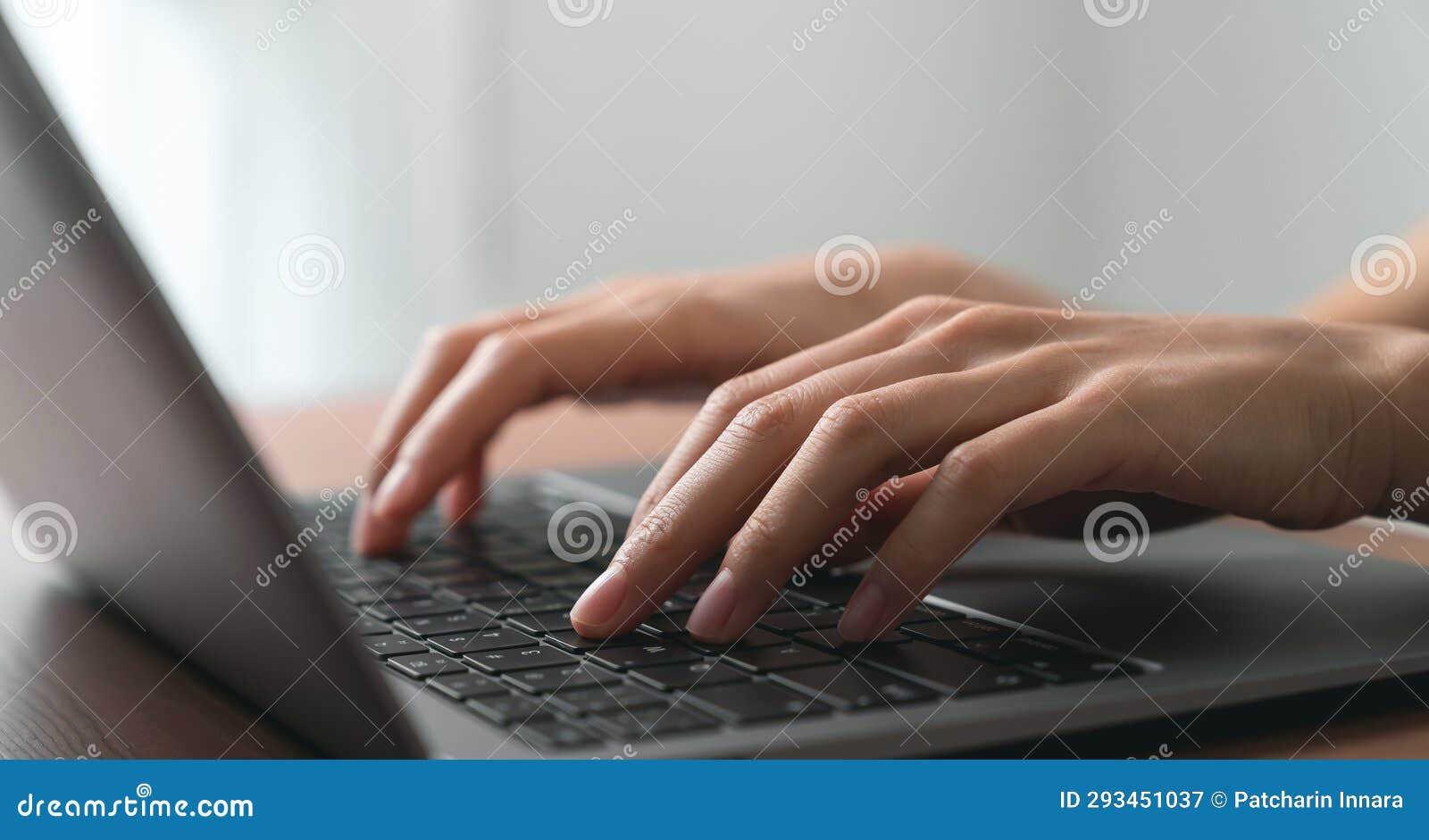 Hand Using Computer Laptop and Touching Mouse on the Table Stock Image ...