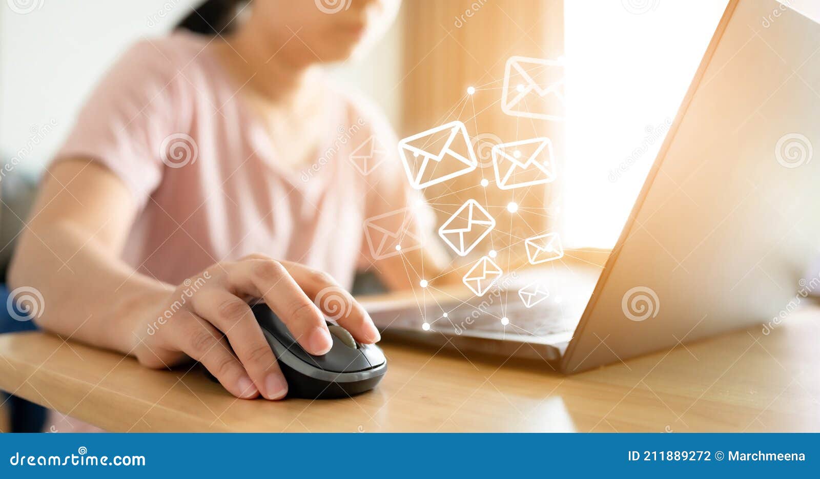 Hand Using Computer Sending Message with Envelope Icon Stock Photo ...
