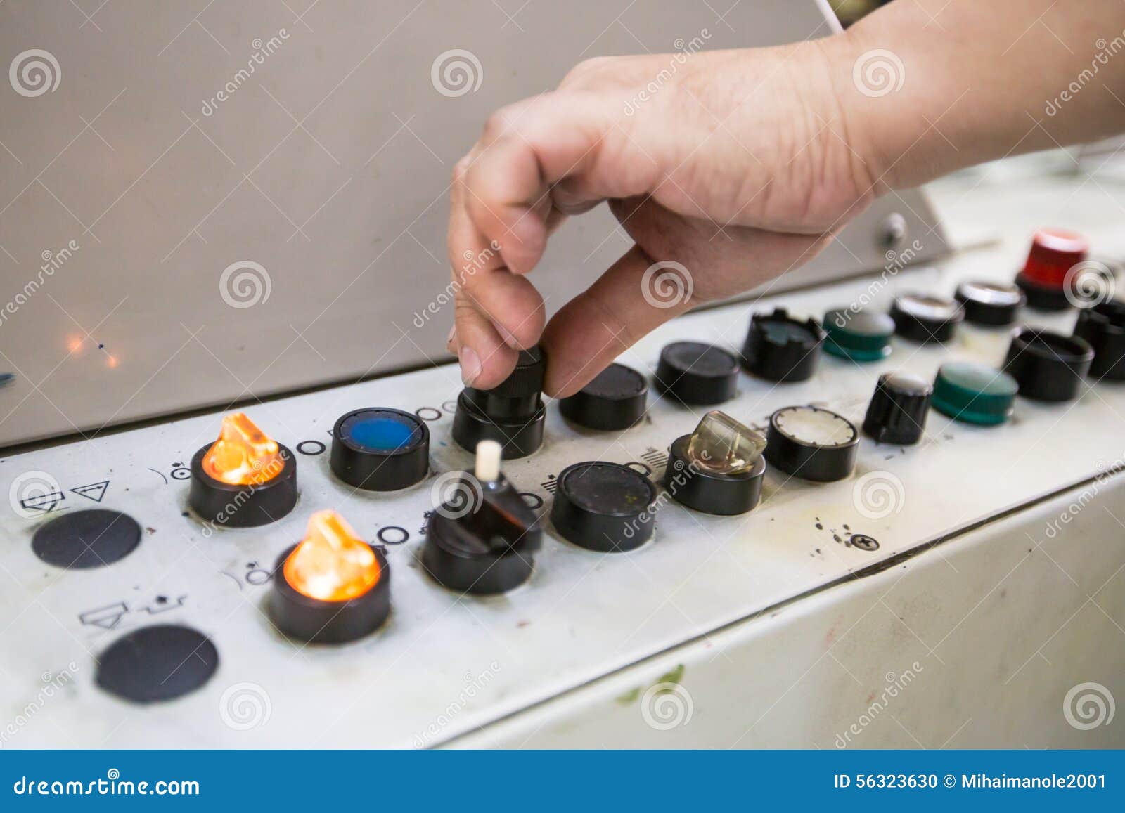 Hand Using Control Panel of an Old Machine Stock Photo - Image of panel ...