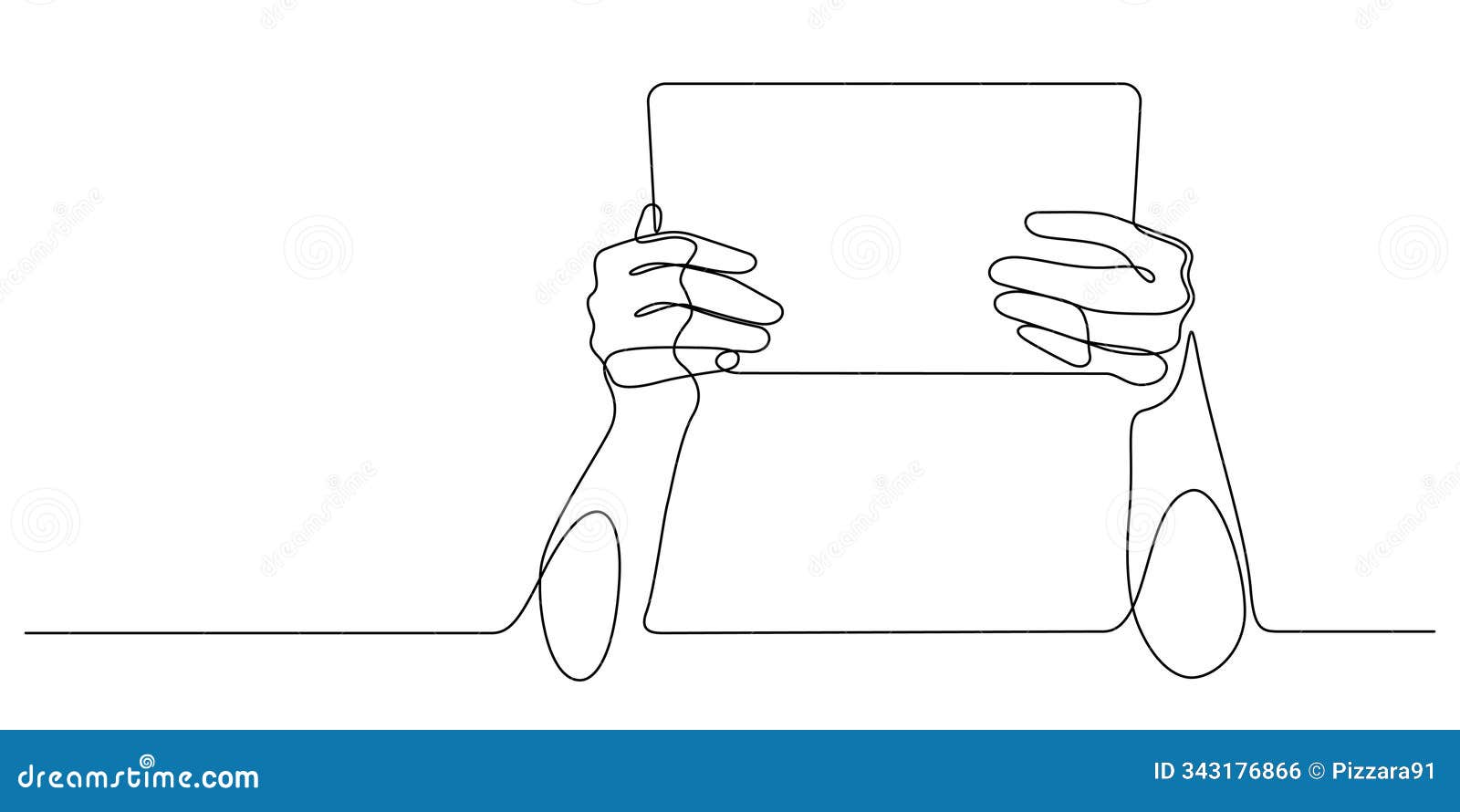 Hand Using Digital Tablet Communication One Line Drawing Continuous ...