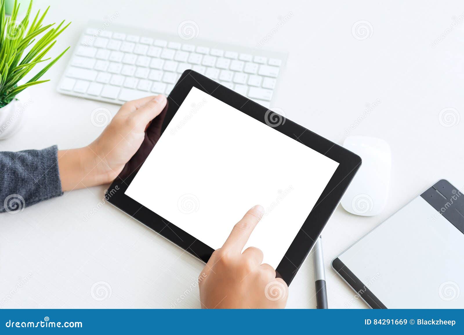 Hand Using Digital Tablet Finger Touch Blank Screen Stock Image - Image ...