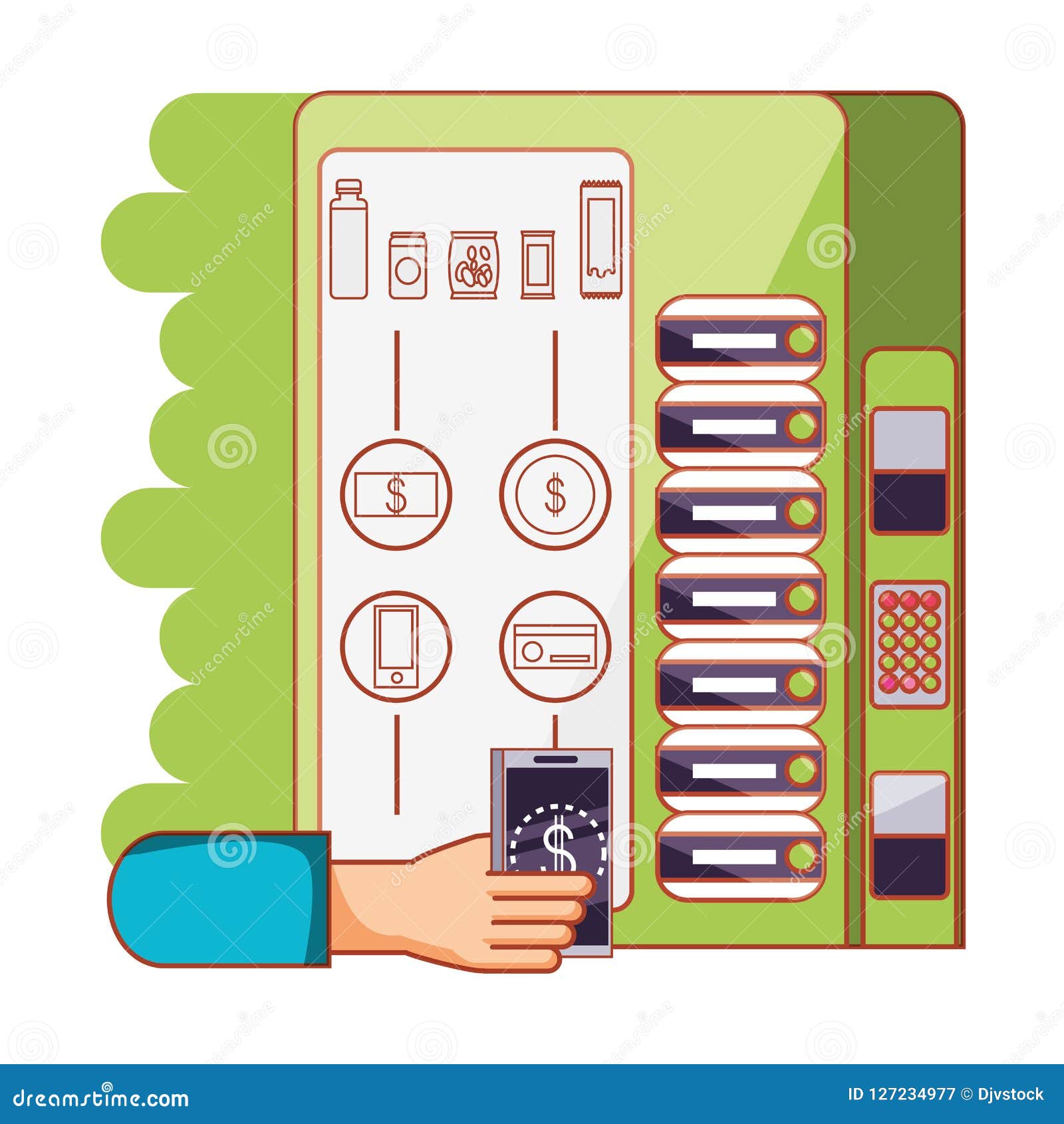 Hand Using Dispenser Machine Electronic Stock Vector - Illustration of ...