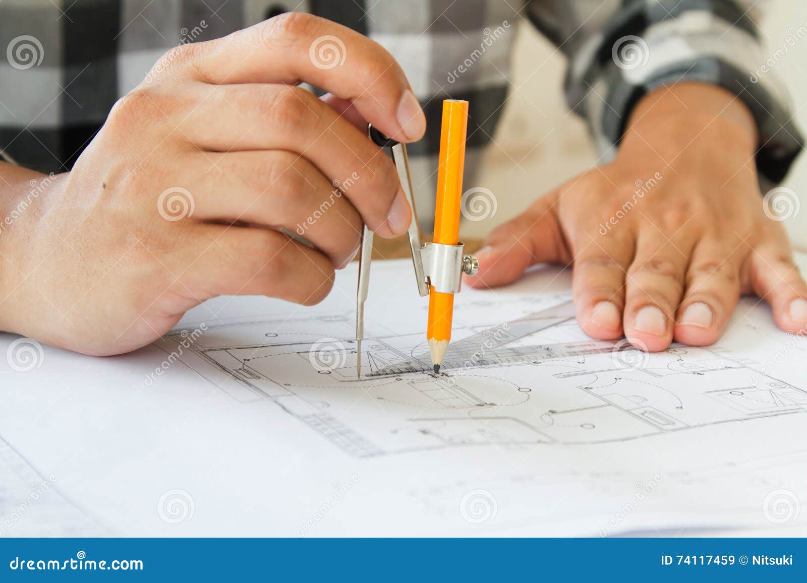 Hand Using Dividers Design Room Interior Stock Image - Image of ...