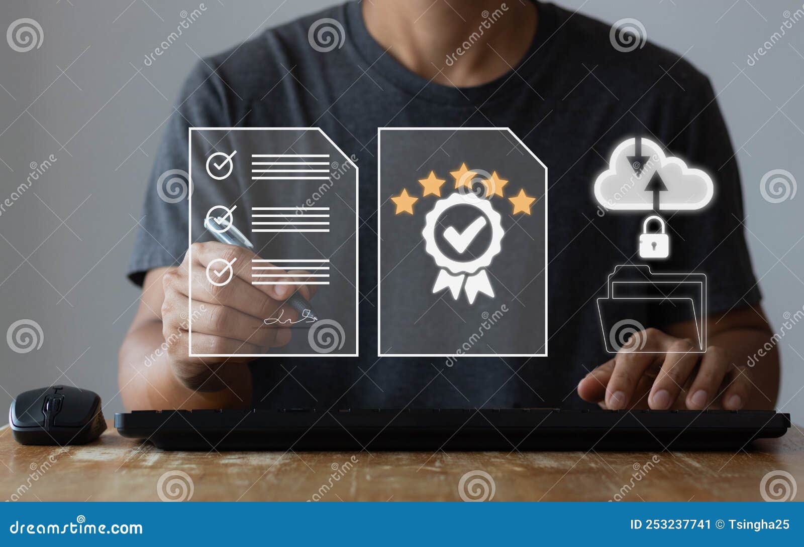 Hand Using Electronic for Signature To Document on Virtual Screen and ...