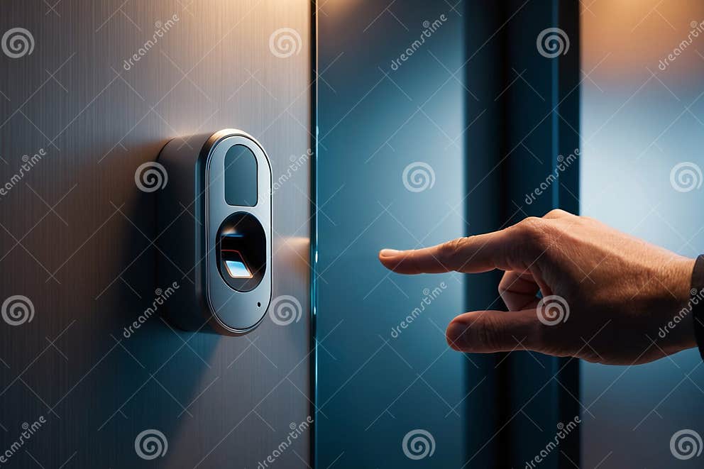 Hand Using Fingerprint Scanner for Secure Access. Smart Home Technology ...