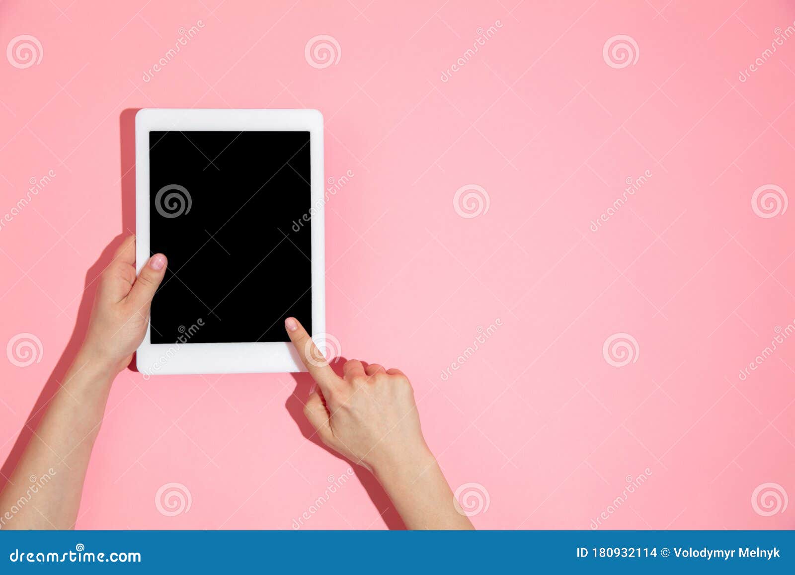 Hand Using Gadget, Device on Top View, Blank Screen with Copyspace ...