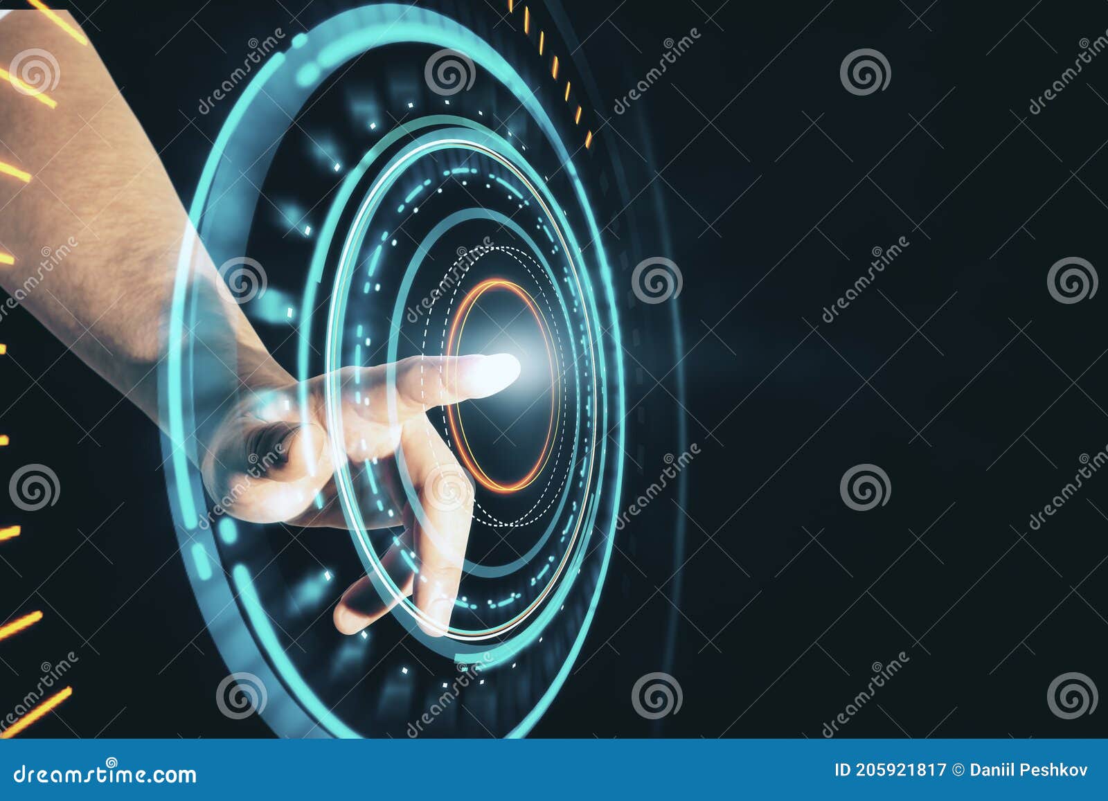 Hand Using Glowing Digital Circle Wallpaper Stock Image - Image of ...
