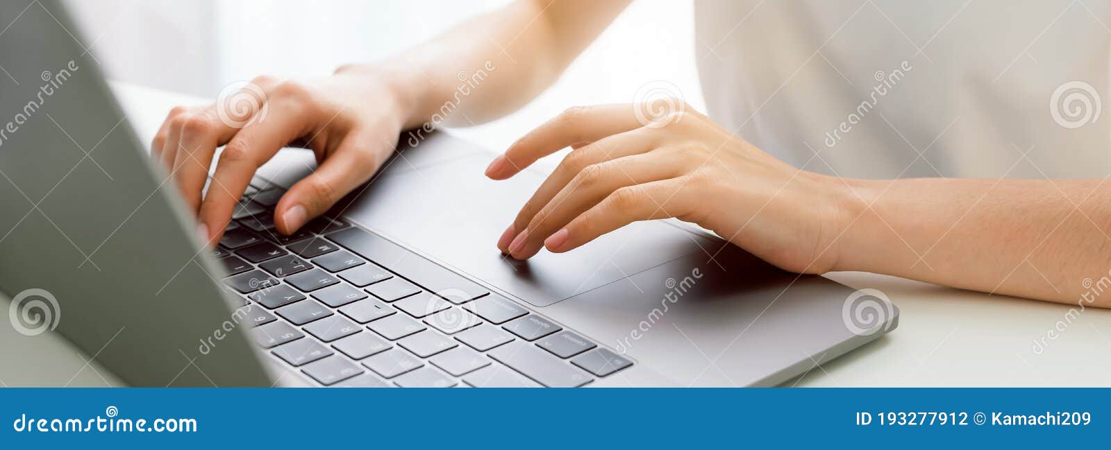 Hand Using Laptop Computer with the Press Keyboard at Office ...