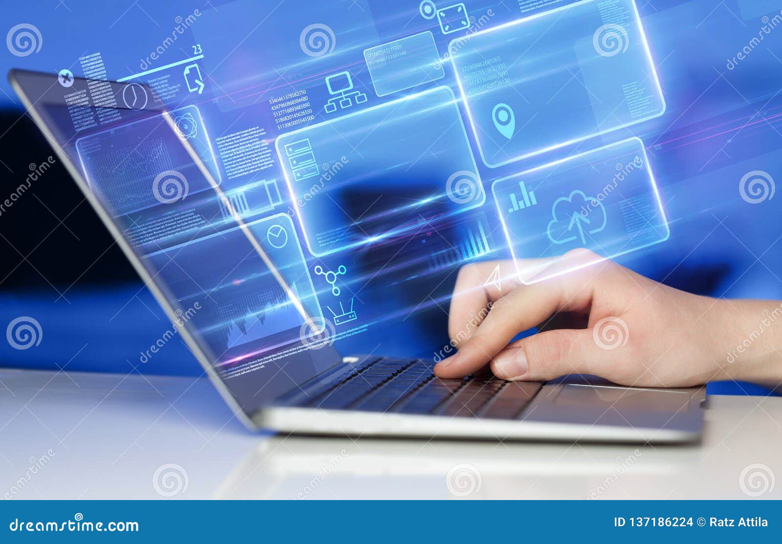 Hand Using Laptop Information Database Concept Stock Photo - Image of ...