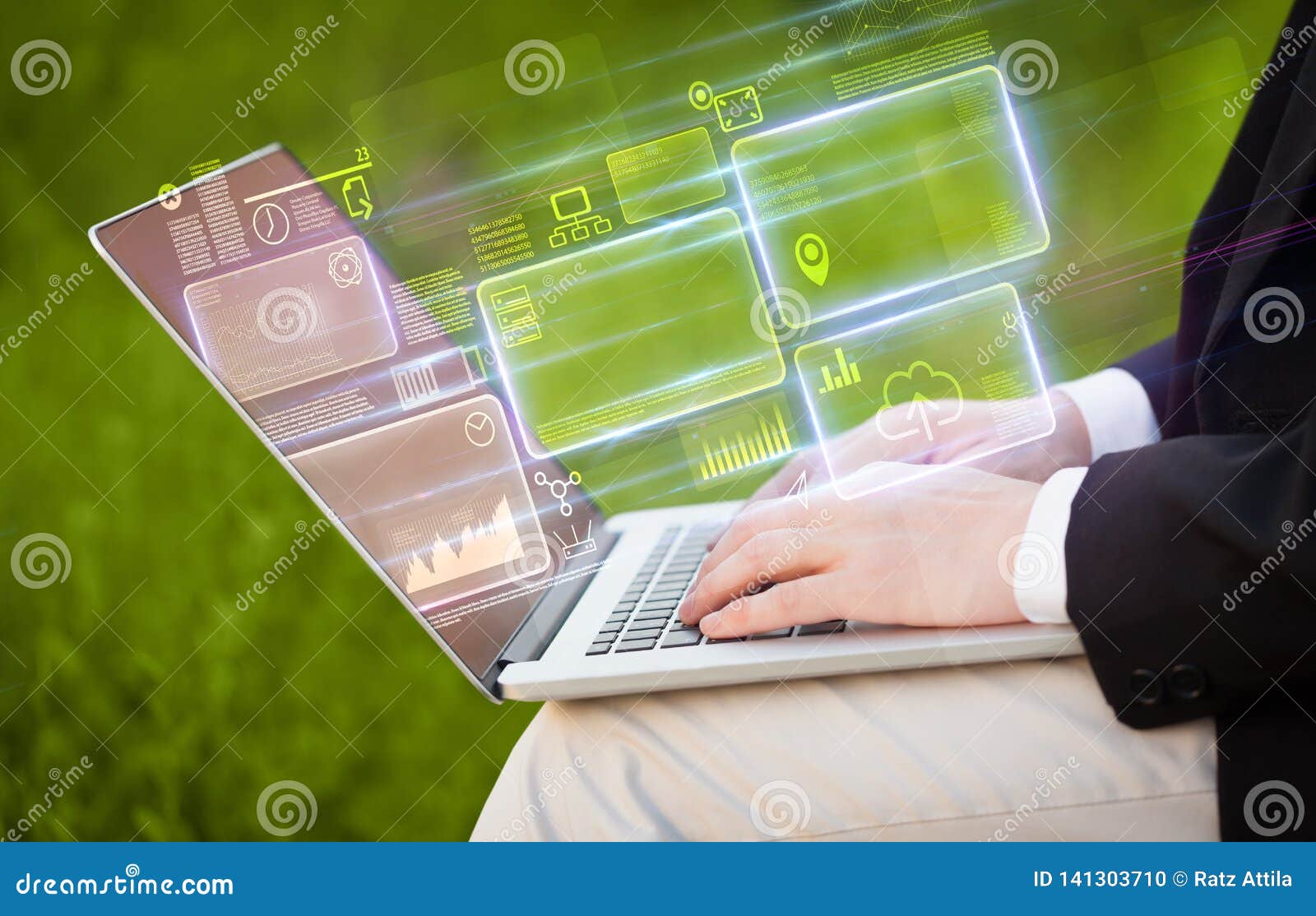 Hand Using Laptop Information Database Concept Stock Photo - Image of ...
