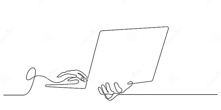 Hand Using Laptop One Line Drawing Continuous Online Working Stock ...