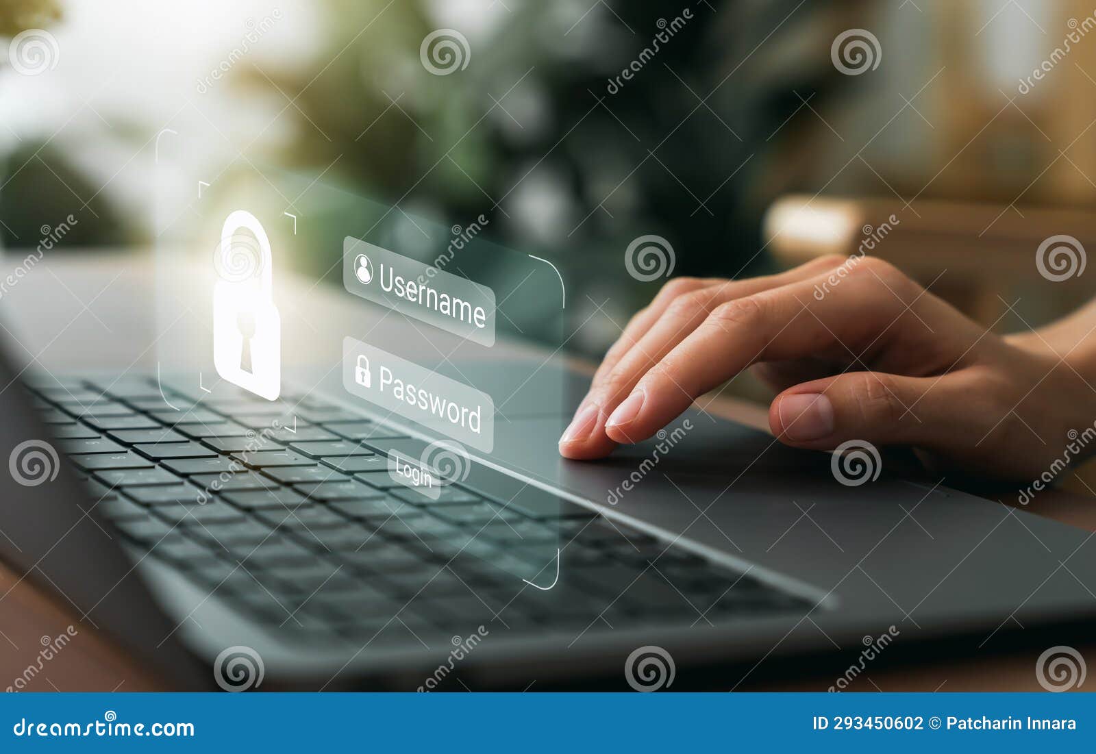 Hand Using Laptop and Press Scan To Login Screen, Private Data and ...