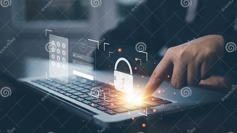 Hand Using Laptop with Scan the Protection System Cyber Security, Login ...