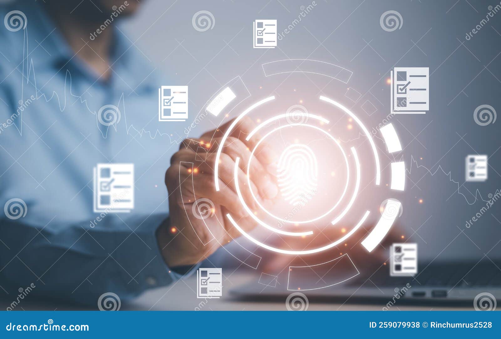 Hand Using Laptop and Touch Folder of Document Management System ...