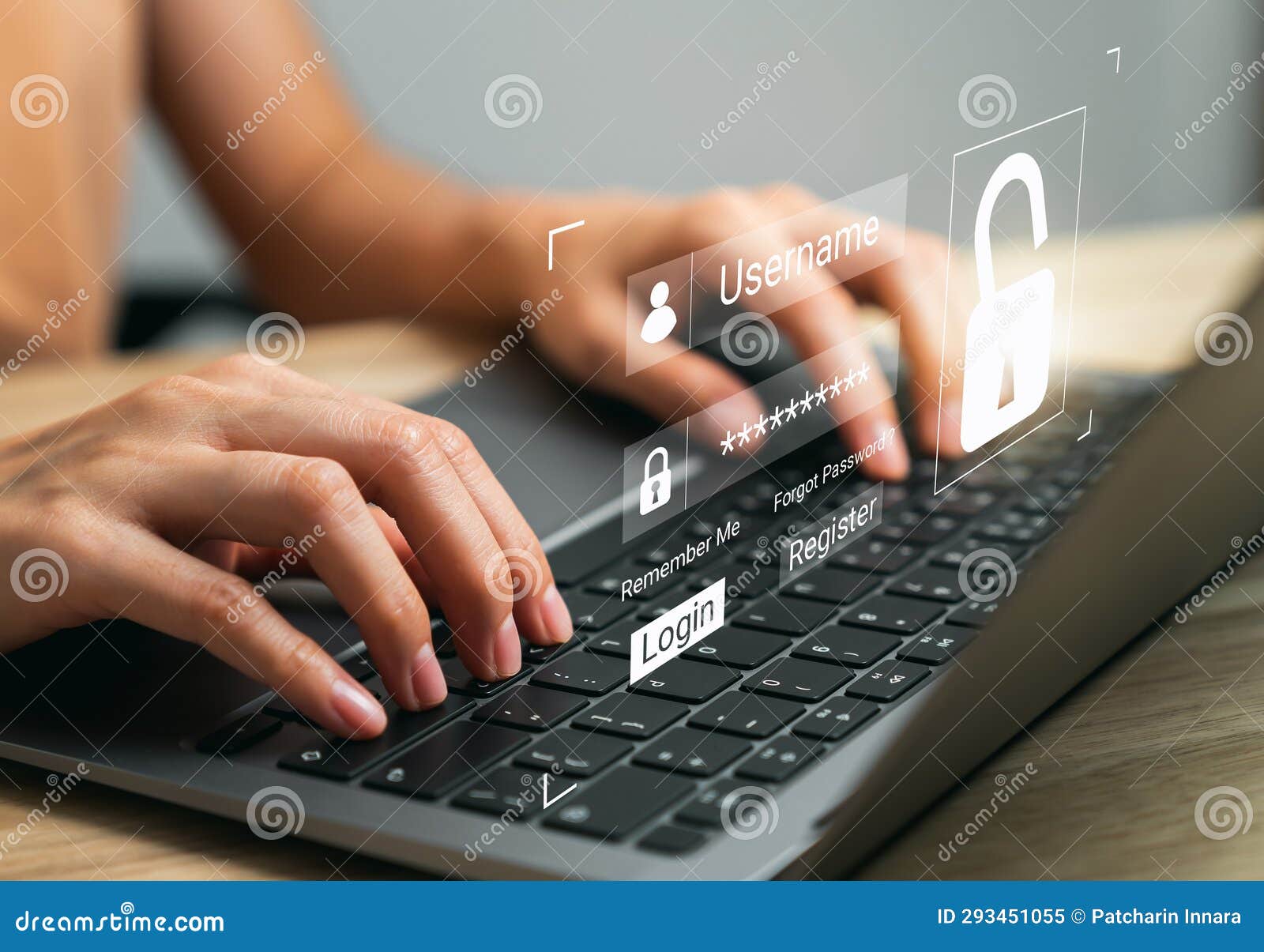 Hand Using Laptop and Type Your Username and Password To Access the ...