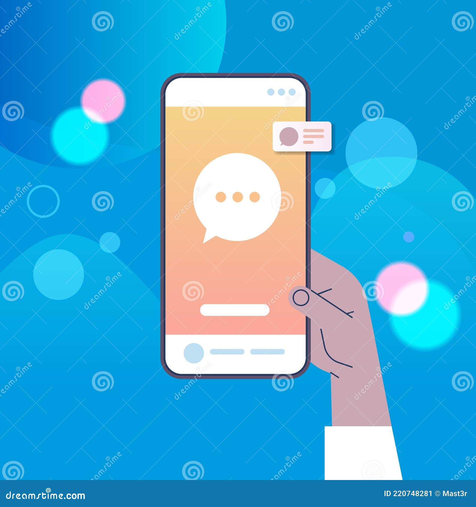 Hand Using Mobile Chatting App on Smartphone Screen Online ...