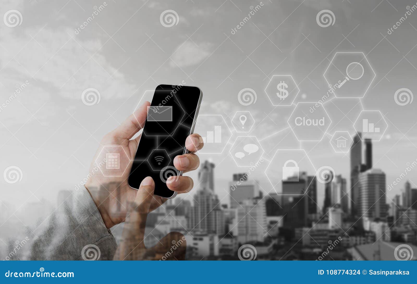 Hand Using Mobile Smart Phone, Network Connection Application ...