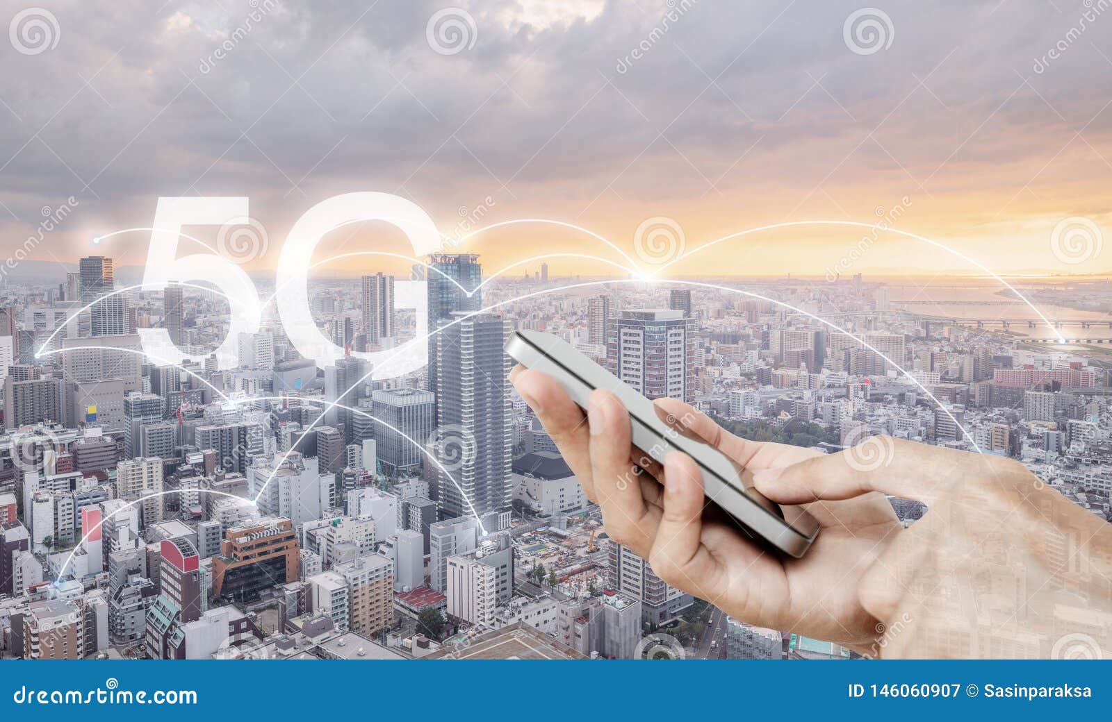 Hand Using Mobile Smart Phone, and Wireless Network Connection ...