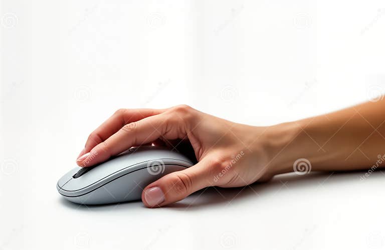 Hand Using Modern Computer Mouse. Person Clicks on Device. Isolated ...