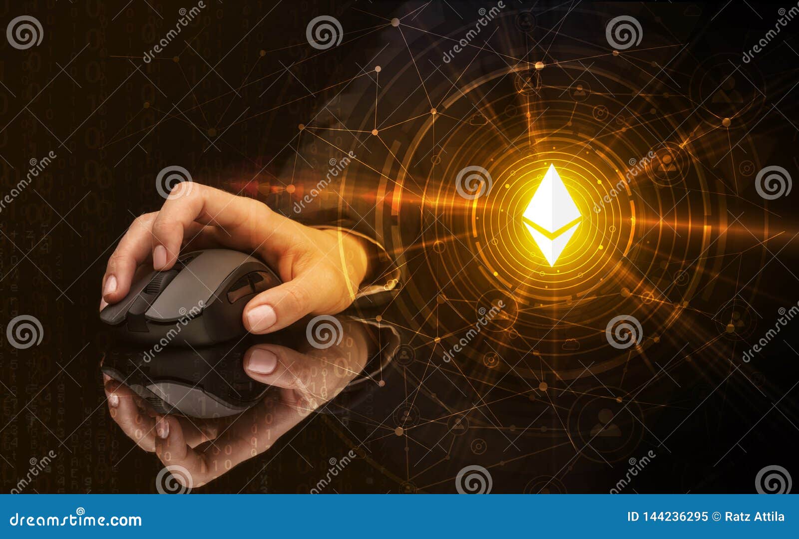 Hand Using Mouse with Cryptocurrency Concept Stock Illustration ...